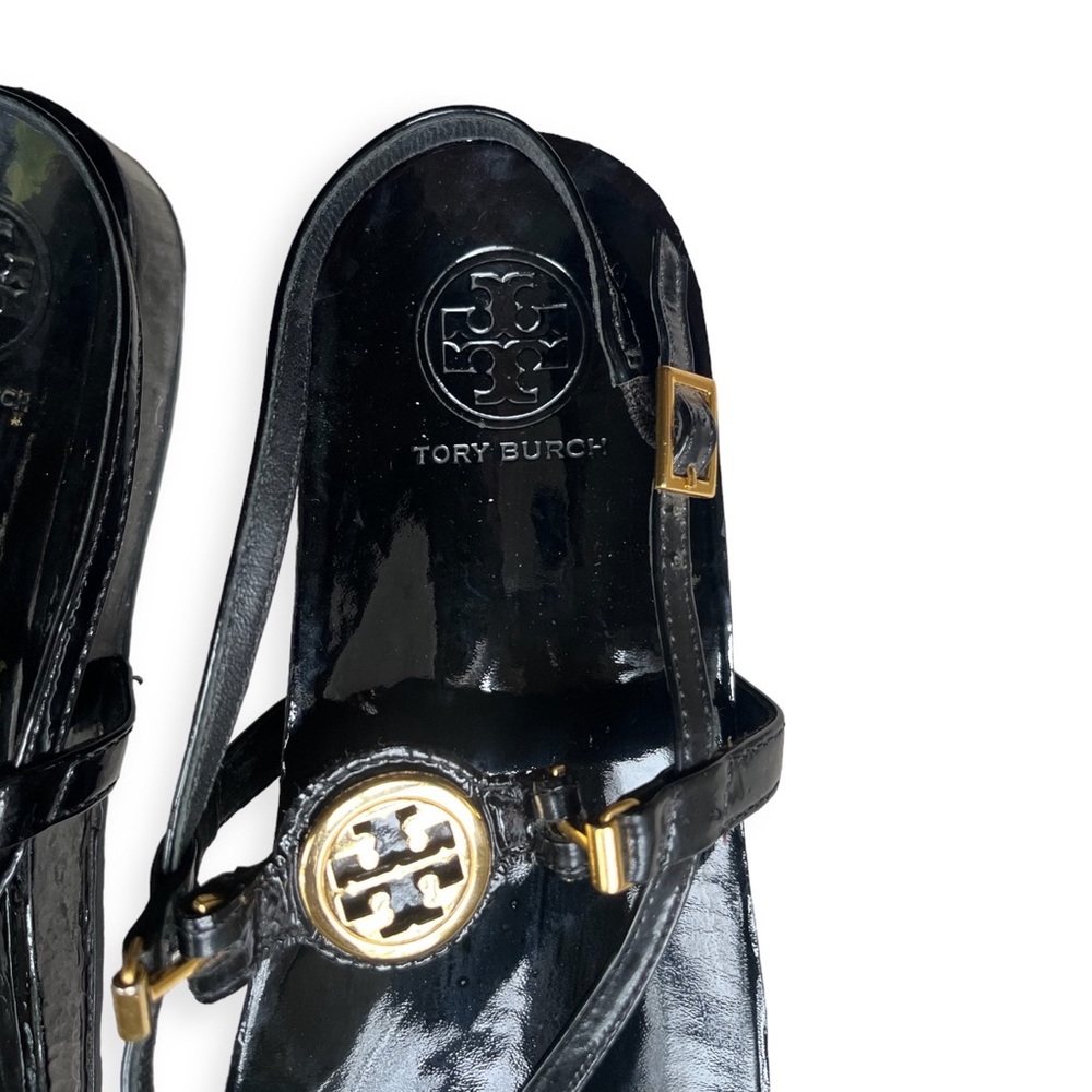 Rare Tory Burch Black Patent Leather Sandals W/Gold L… - Gem
